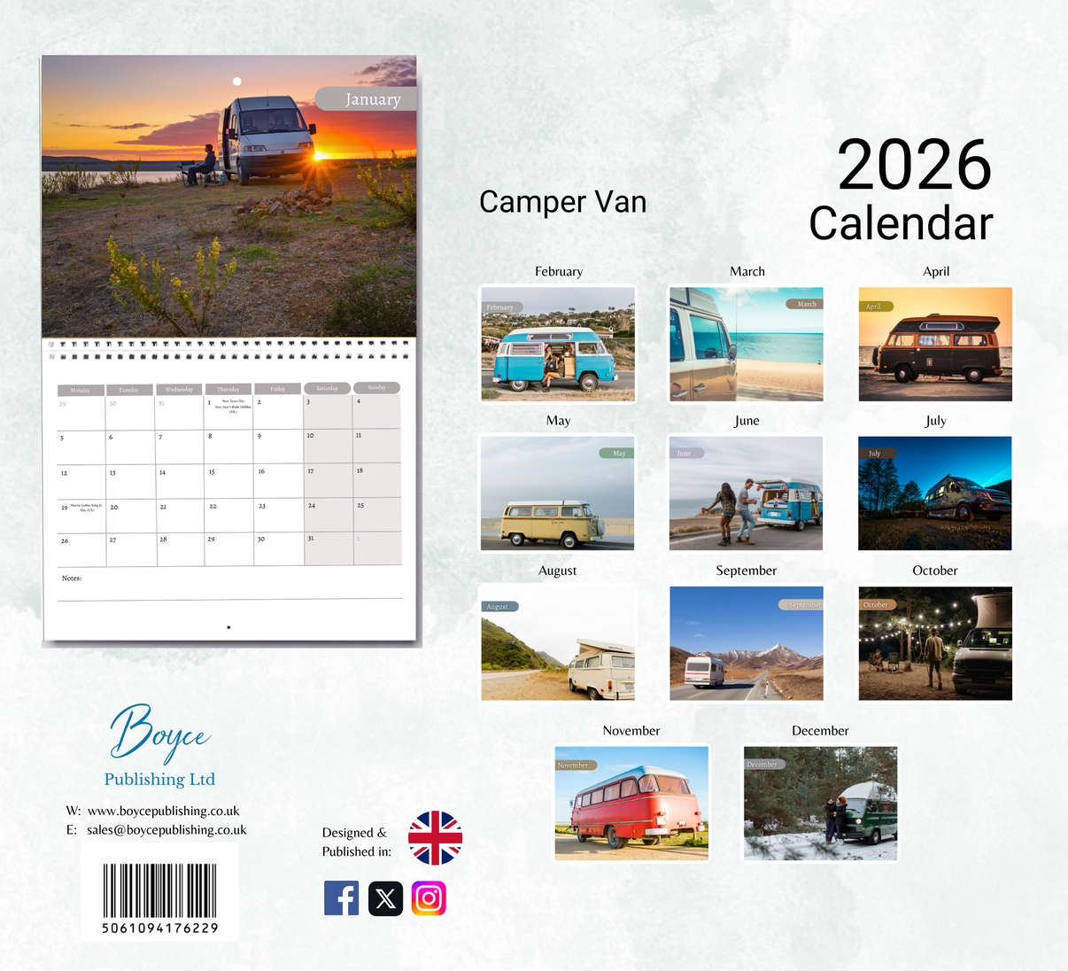 Camper Van Calendar 2026: Monthly Wall Calendar with Notes, opens to A3 ...