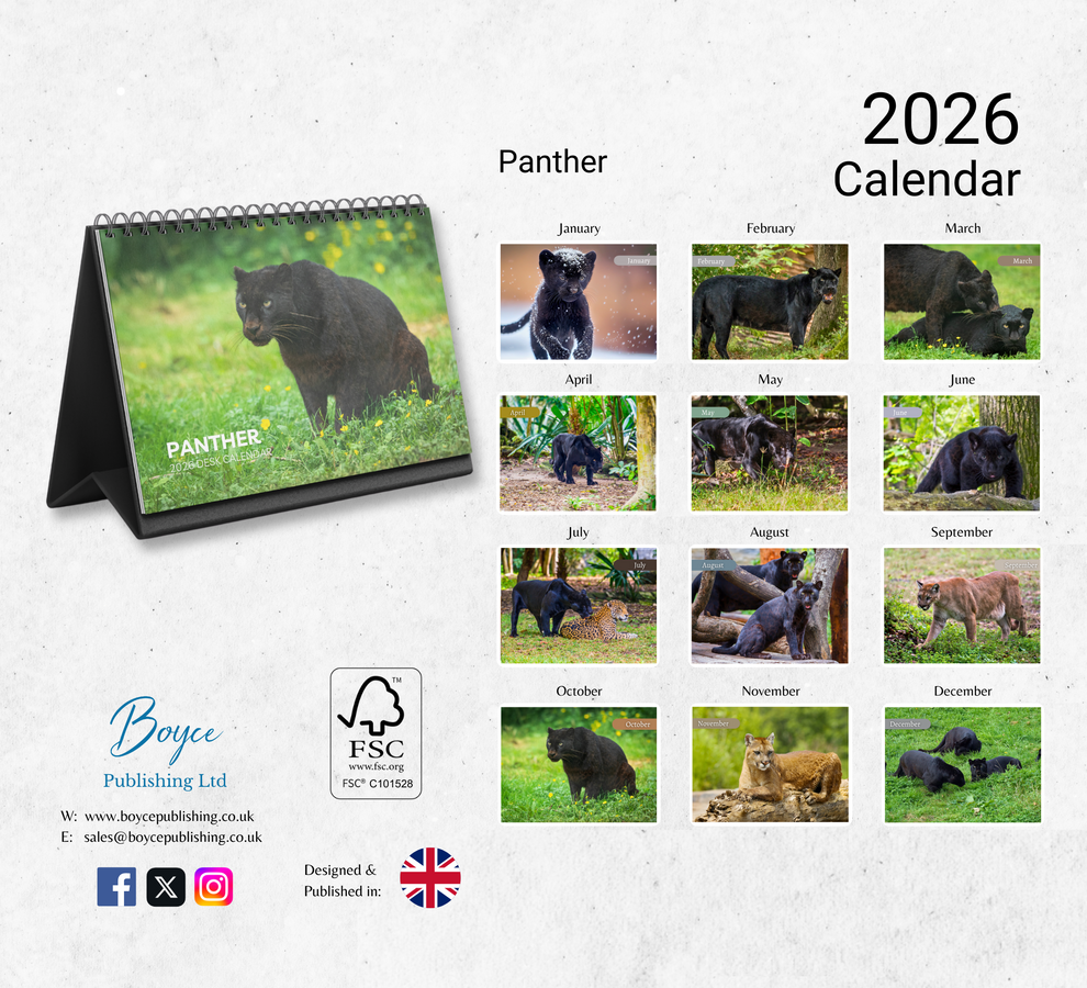 Panther Calendar 2026-2027: Standing Flip Desktop Calendar with Thick ...